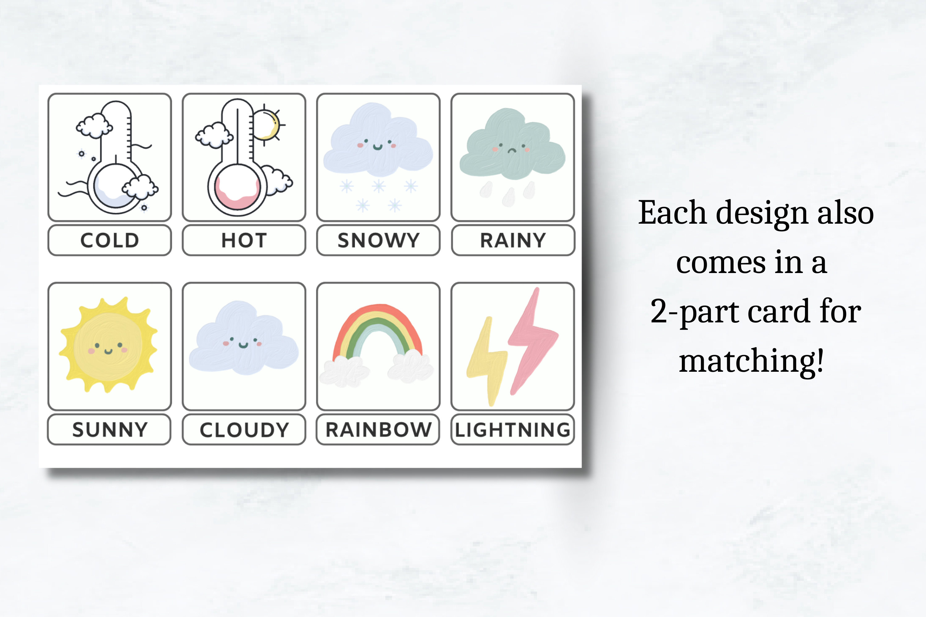 Weather Cards, Montessori Flashcards, Pre-school Cards, Rainbow ...