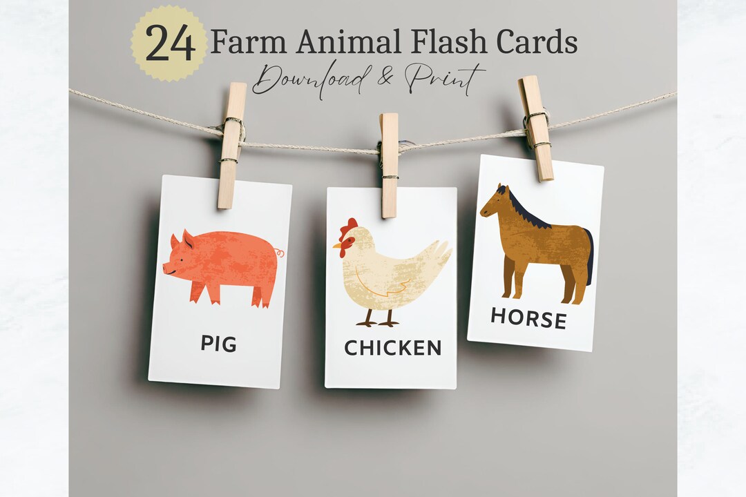 Farm Animal Flashcards for Kids, on the Farm Printable Flashcards ...