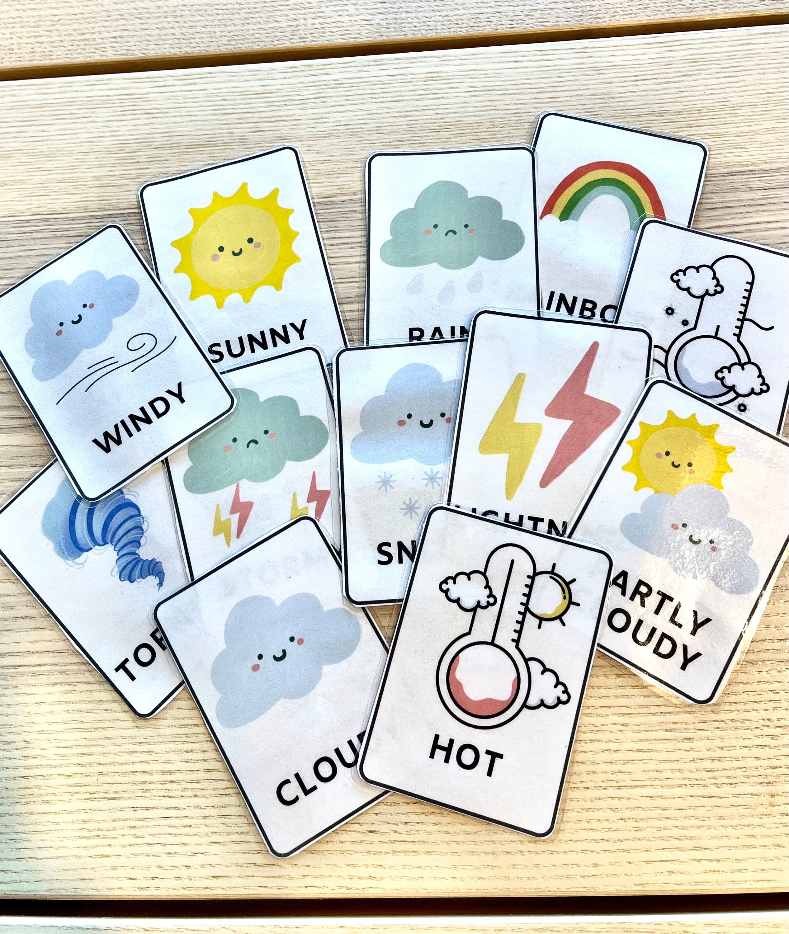 Weather Cards, Montessori Flashcards, Pre-school Cards, Rainbow ...