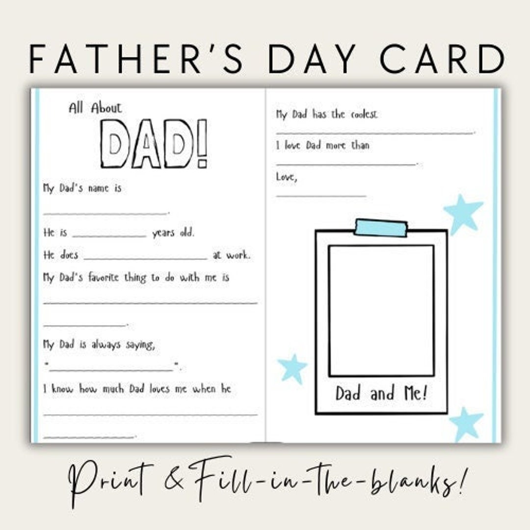 Father's Day Card, Father's Day Gift From Kids, Fill in the Blanks, All ...