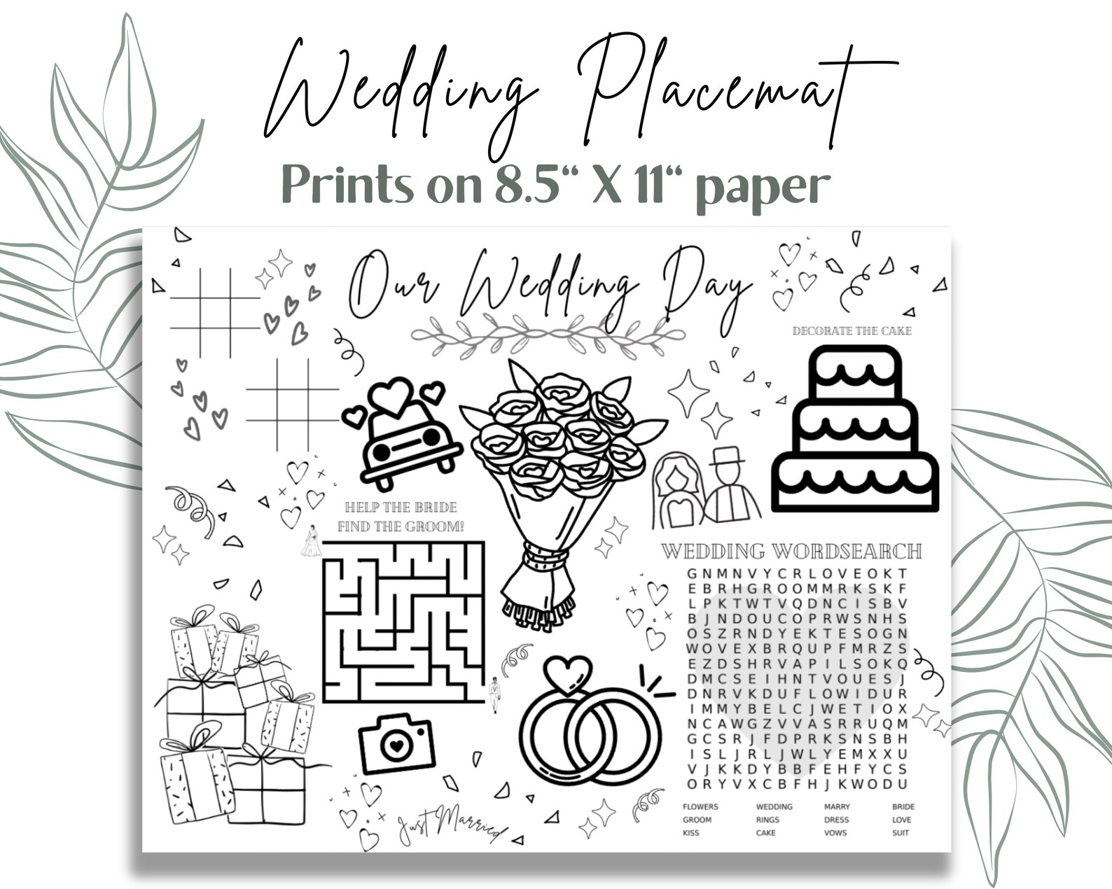 Wedding Coloring Placemat, Wedding Coloring Pages, Wedding Activity ...