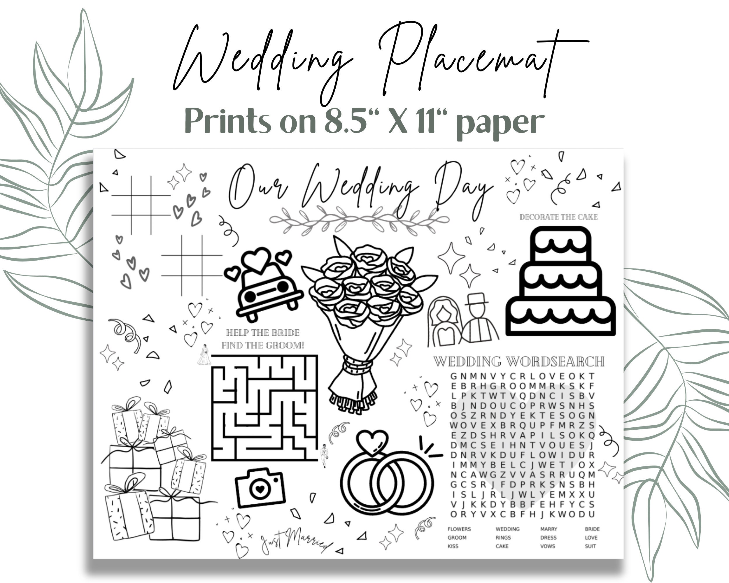 Wedding Coloring Placemat, Wedding Coloring Pages, Wedding Activity ...