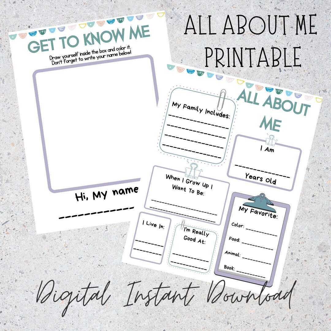 All About Me Print First Day Worksheet Back to School - Etsy