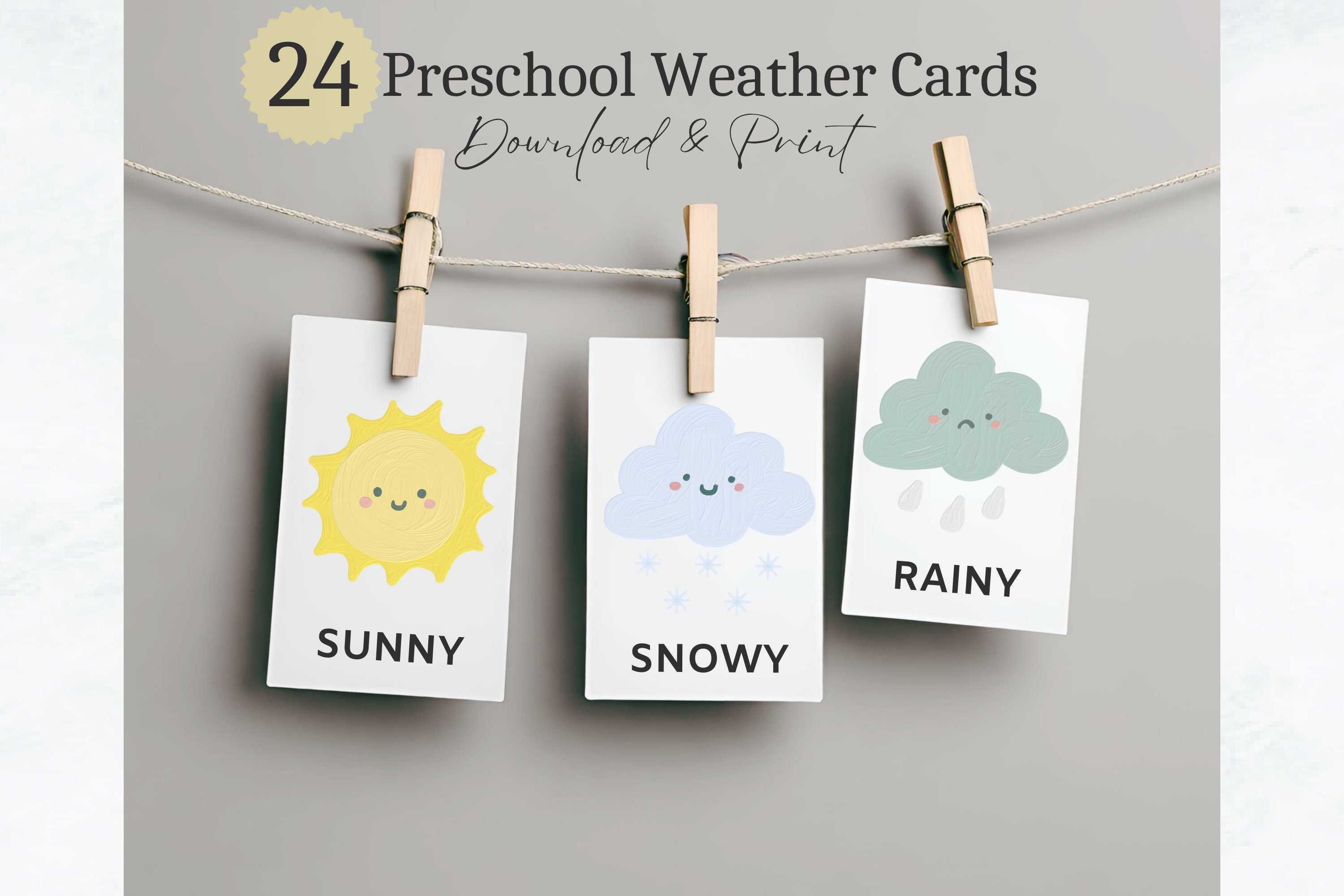 Weather Cards, Montessori Flashcards, Pre-school Cards, Rainbow ...