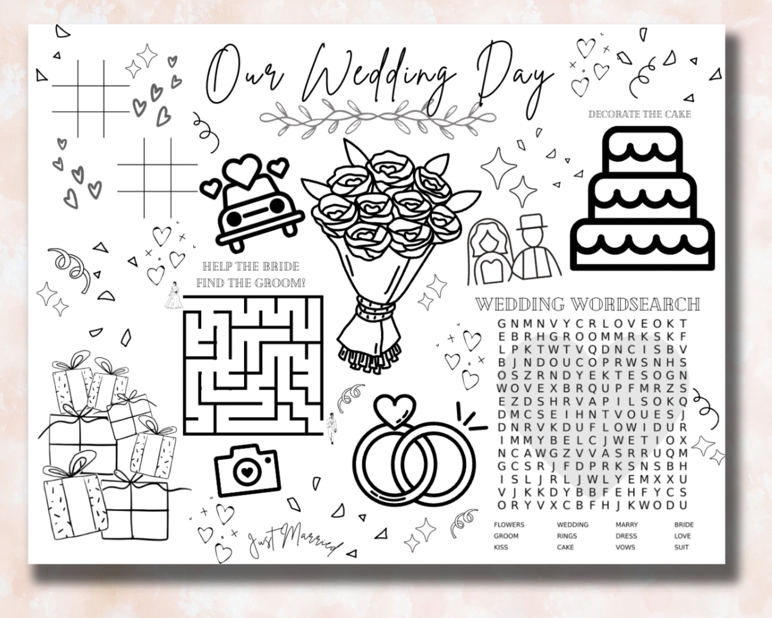 Wedding Coloring Placemat, Wedding Coloring Pages, Wedding Activity ...