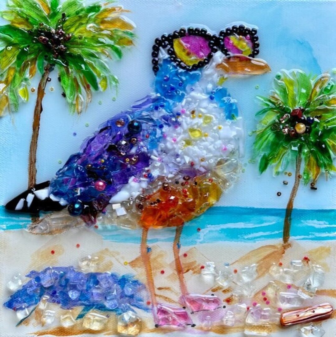 Seagull Glass and Resin Art Glass Art Wall Art Epoxy Resin Art Beach ...