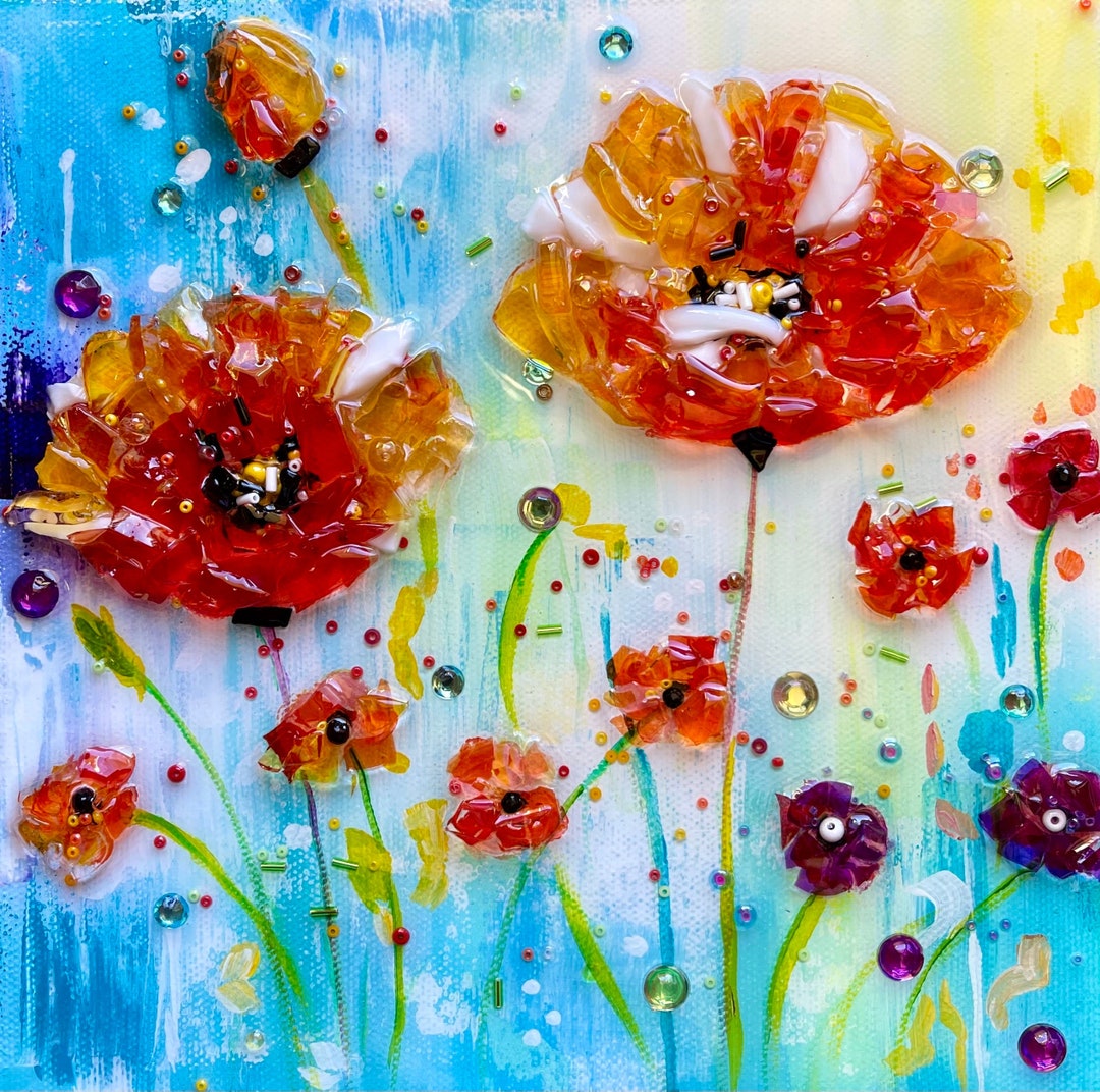 Poppies Resin Art Glass Art Wall Art Epoxy Resin Art Gift Ideas Home ...