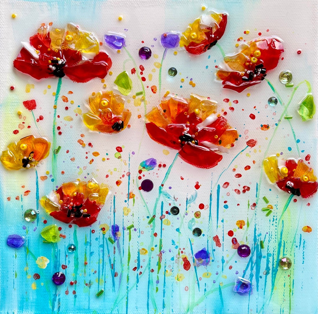 Poppies Resin Art Glass Art Wall Art Epoxy Resin Art Gift Ideas Home ...