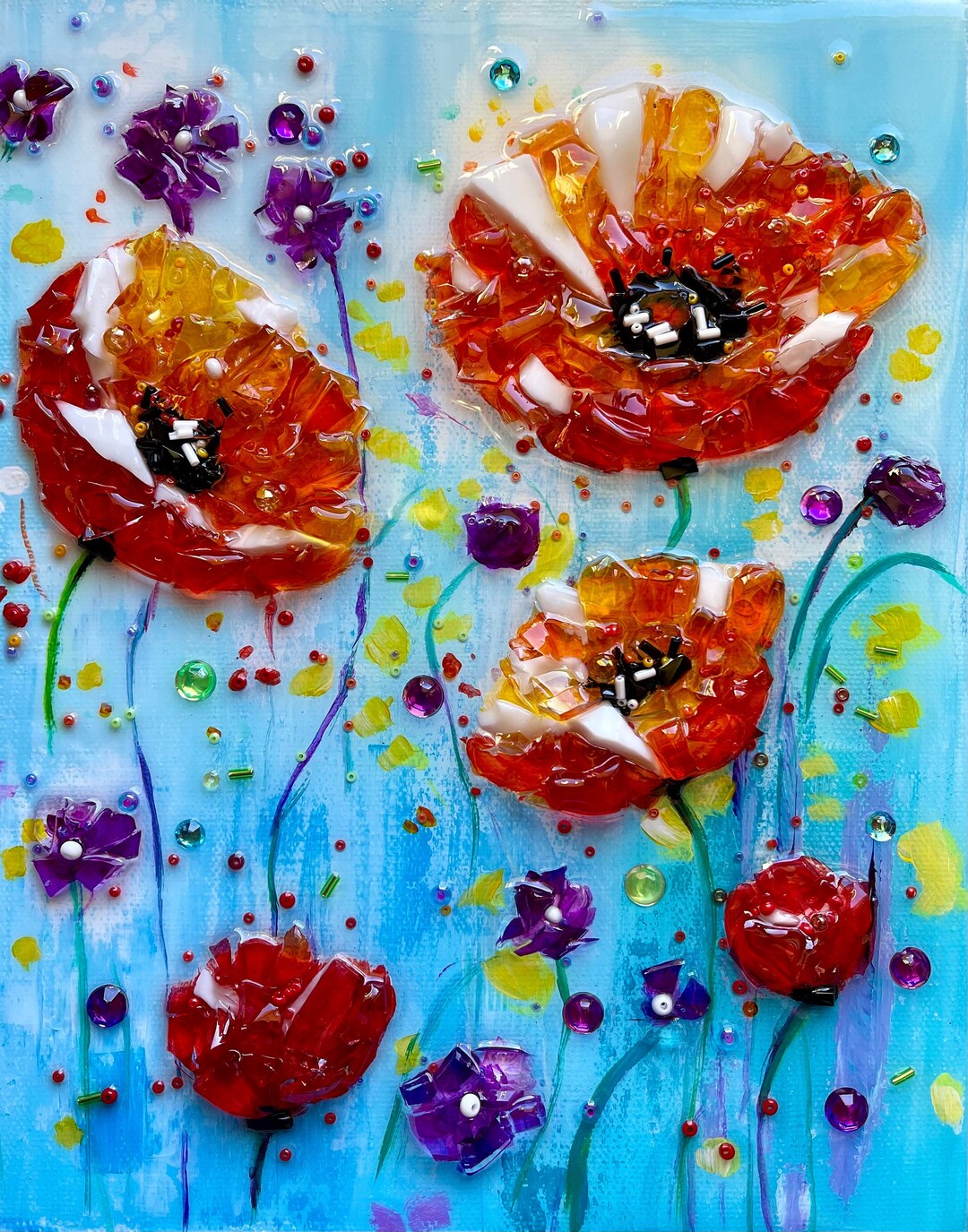 Poppies Resin Art Glass Art Wall Art Epoxy Resin Art Gift Ideas Home ...