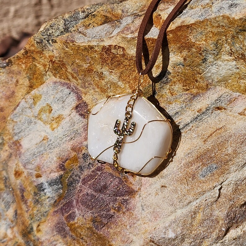 Saguaro Gold - Mojave Quartz Gold Metal Wrapped Pendant on Leather ...