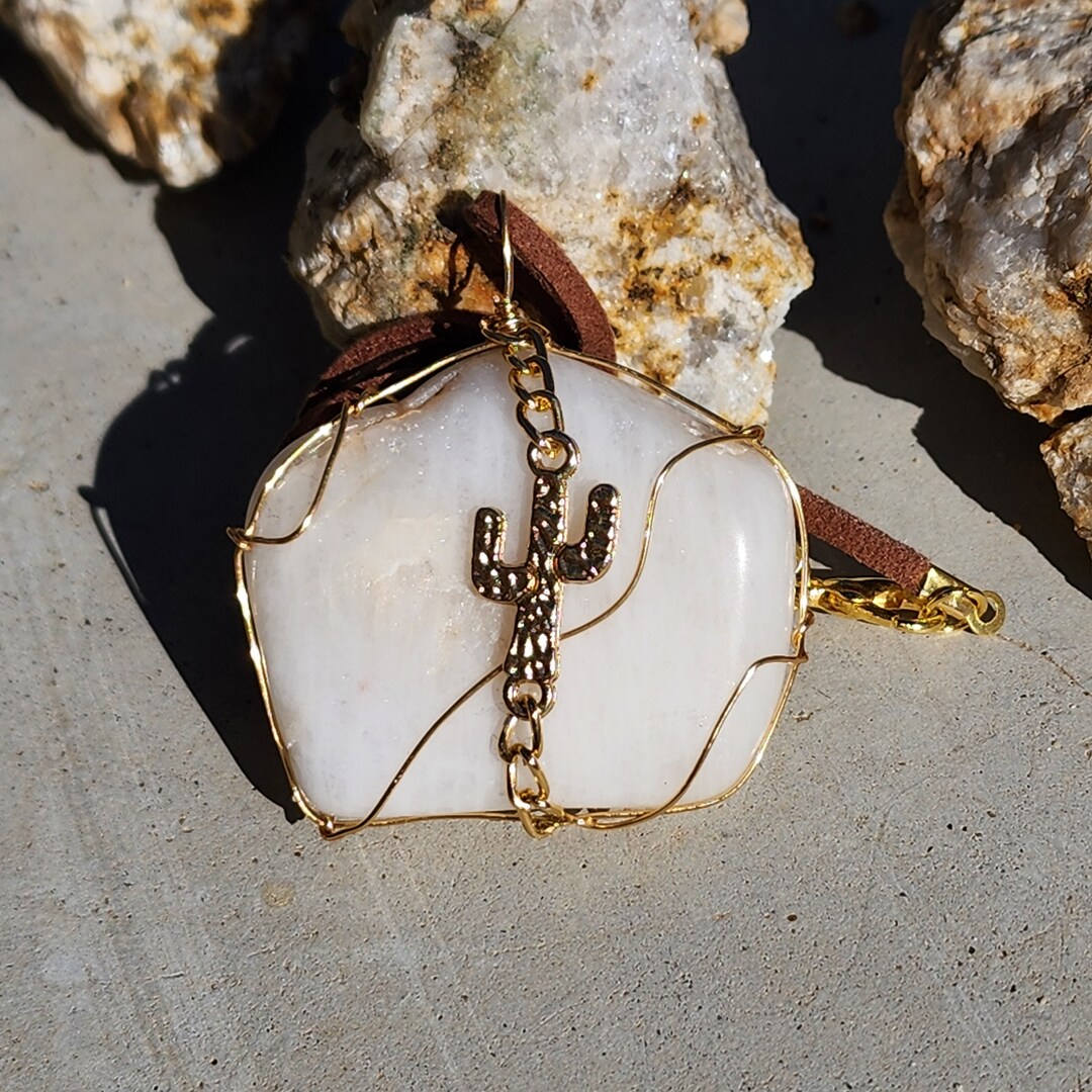 Saguaro Gold - Mojave Quartz Gold Metal Wrapped Pendant on Leather ...