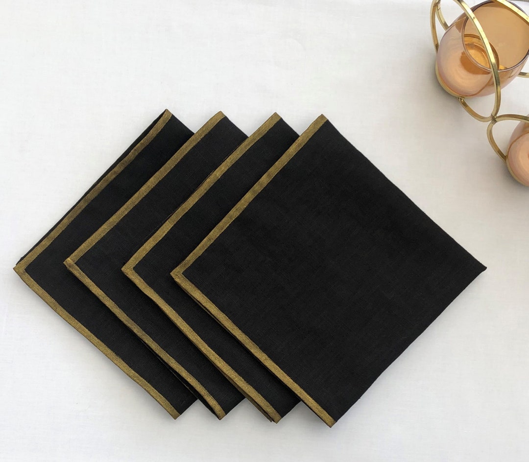 Black & Gold Linen Napkins | Wedding Metallic Linen Dinner Napkins ...
