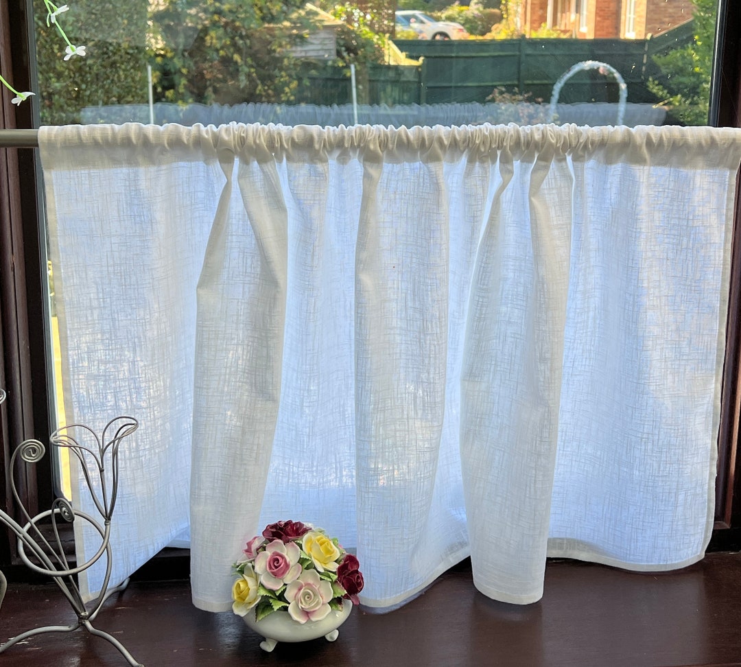 Linen Cafe Curtain Panels | Linen Curtains | White Rod Pocket Drapes ...