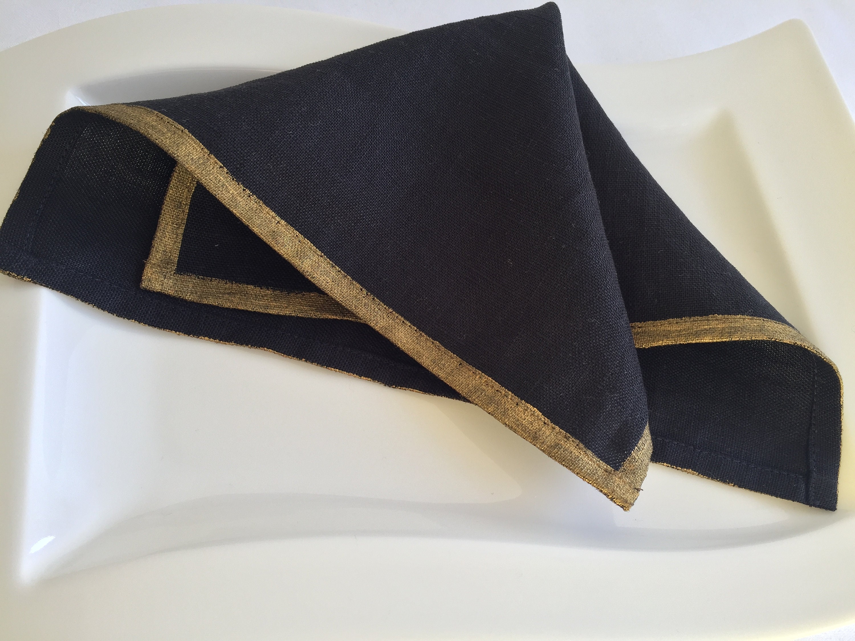 Black & Gold Linen Napkins | Wedding Metallic Linen Dinner Napkins ...