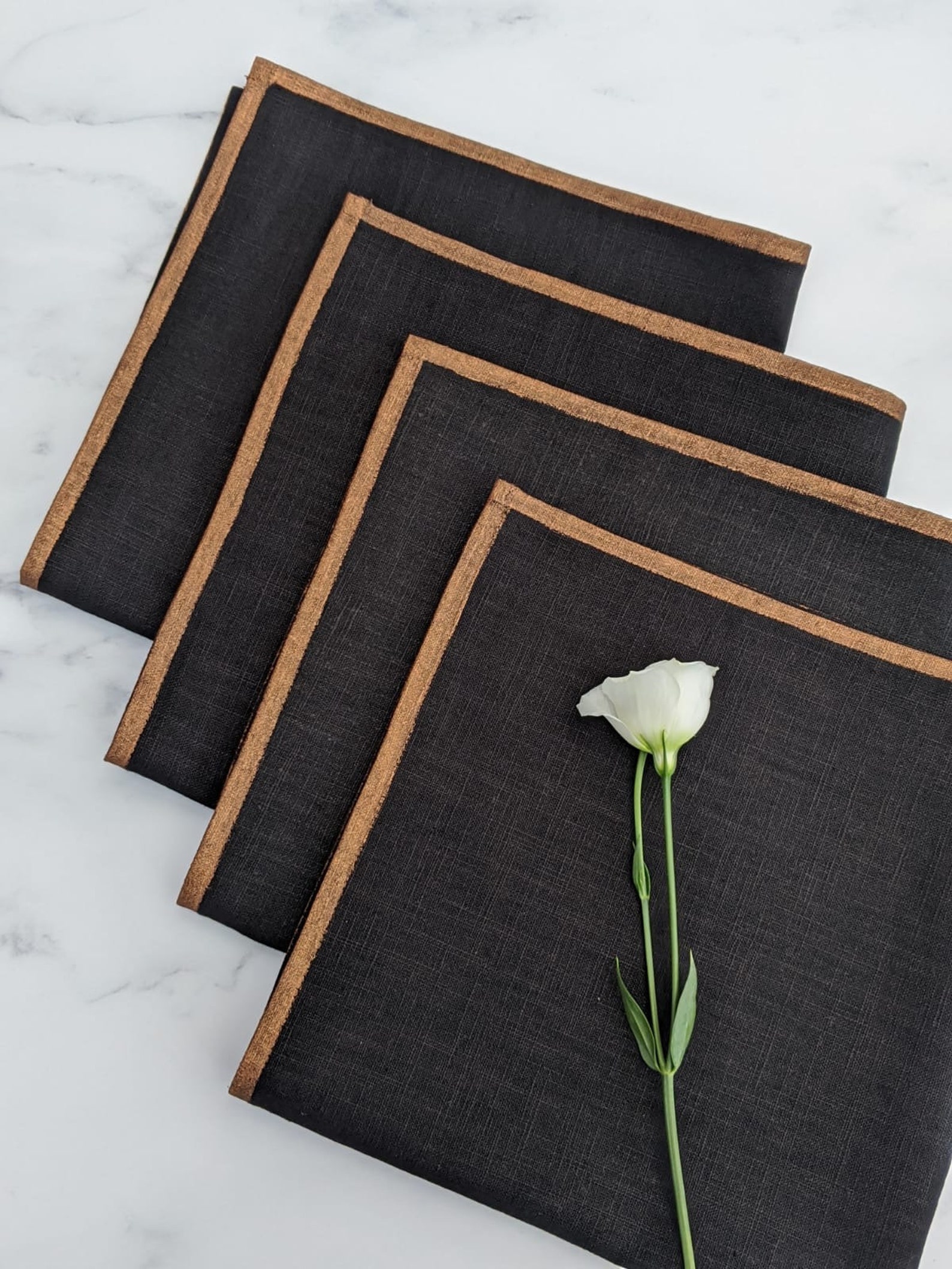 Black and Bronze Linen Napkins | Christmas 18 X18 Linen Dinner Napkins ...