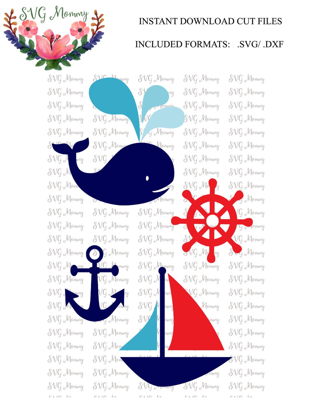 Nautical SVG/DXF Files Whale Anchor Sailboat Helm Cut - Etsy