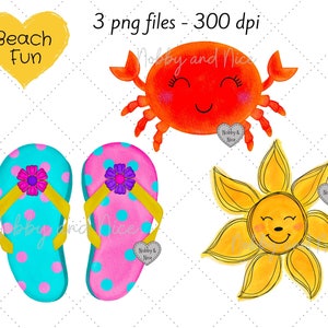 Tropical Watercolor Clipart Png, Sun Clipart, Crab Clipart, Flip Flops ...
