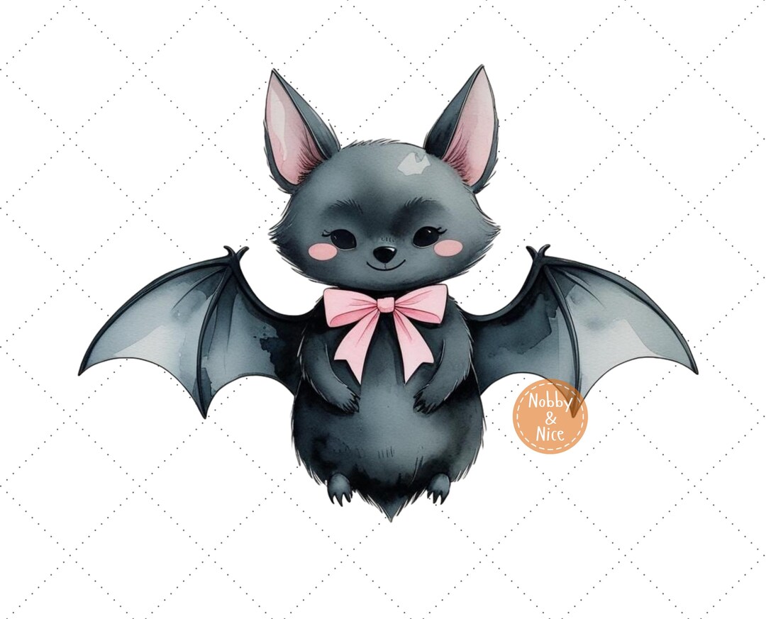 Cute Halloween Bat Watercolor Clipart, Coquette Bat Png, Halloween Baby ...
