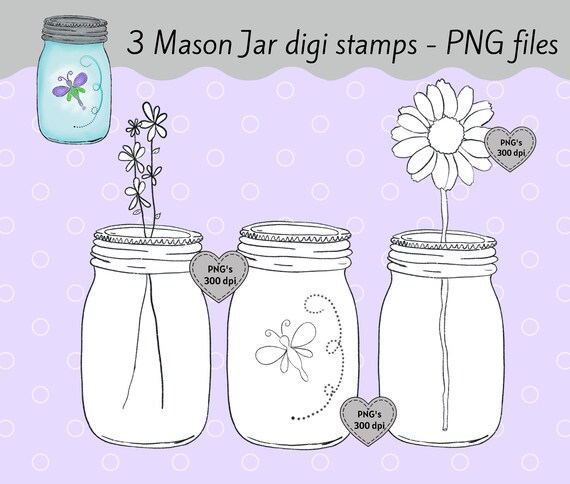 Mason Jar Digi Stamps Mason Jar Png Mason Jar Clipart - Etsy