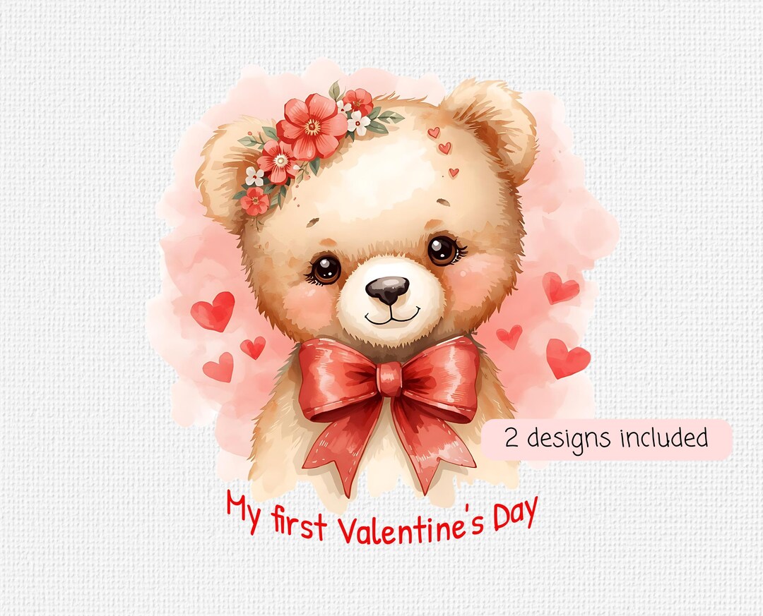 Valentine Bear for Sublimation Png, Teddy Bear Clipart, 1st Valentines ...