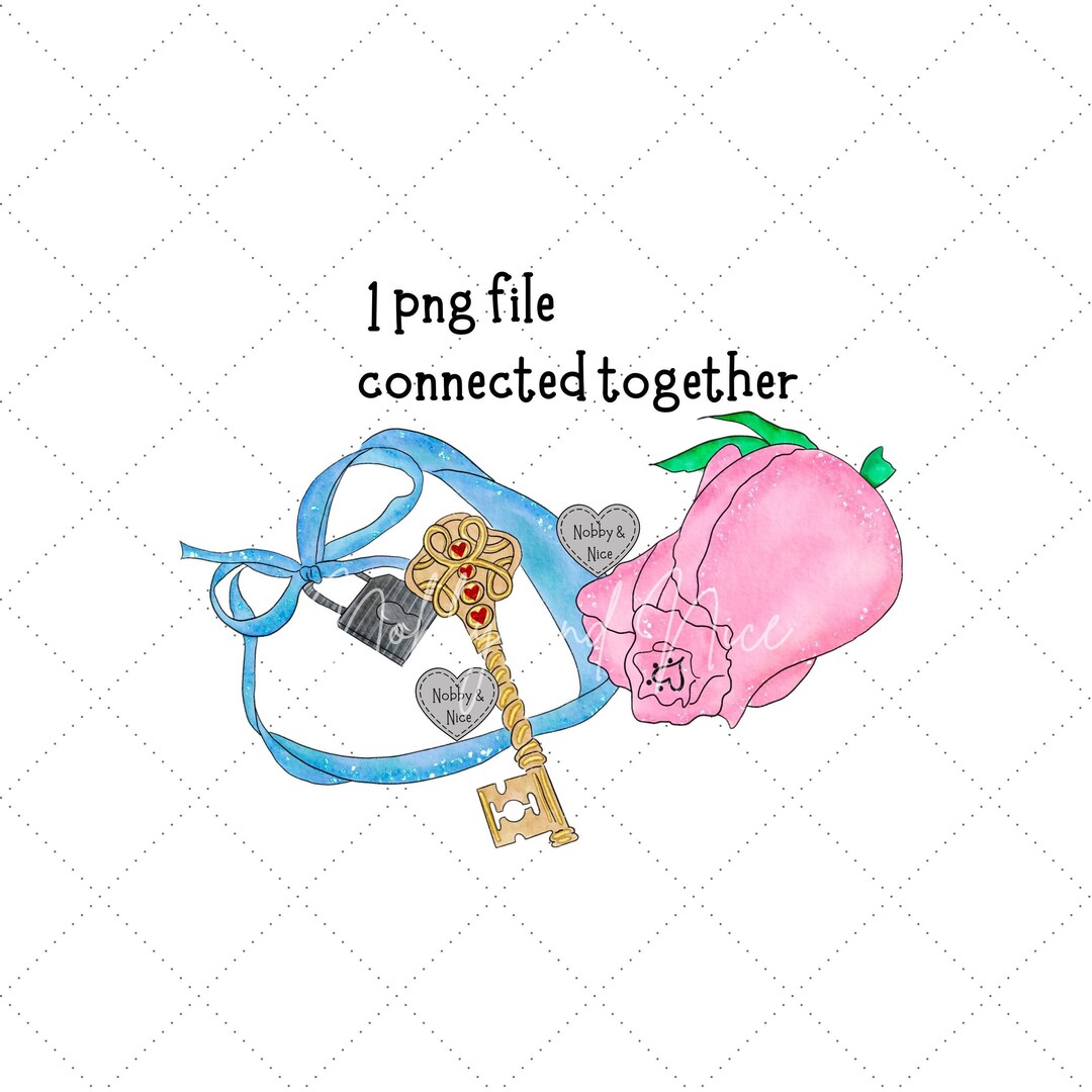 Watercolor Valentine Locket and Key With Rose Clipart Png, Valentine ...