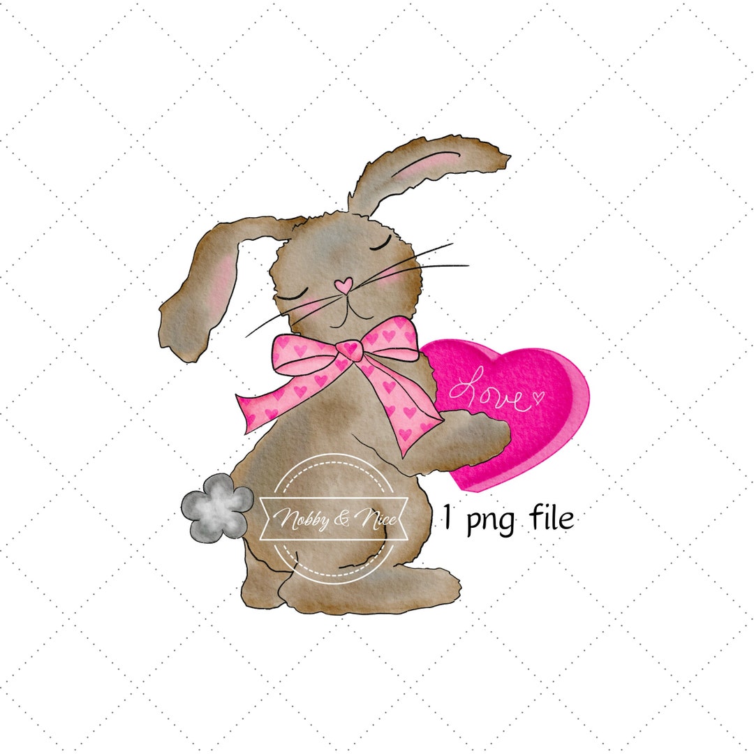 Watercolor Valentine Bunny Clipart Png, Hand Drawn Valentine Digital ...