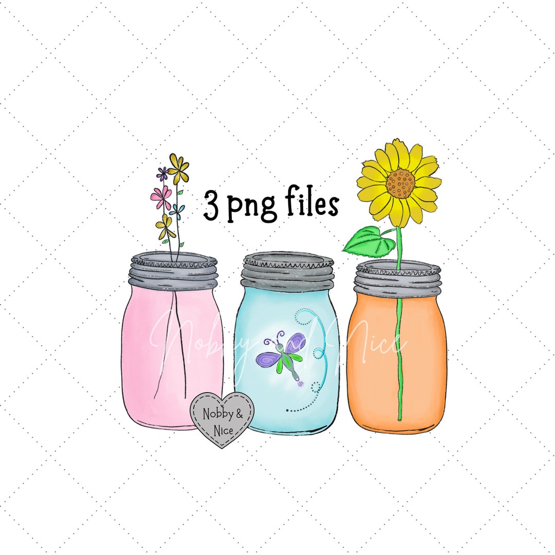Watercolor Mason Jar Clipart, Pre Colored Digi Stamps, Mason Jar Png ...