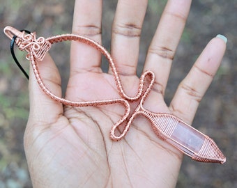 Rose Quartz Ankh Copper Wire Wrap Pendant Necklace | Etsy