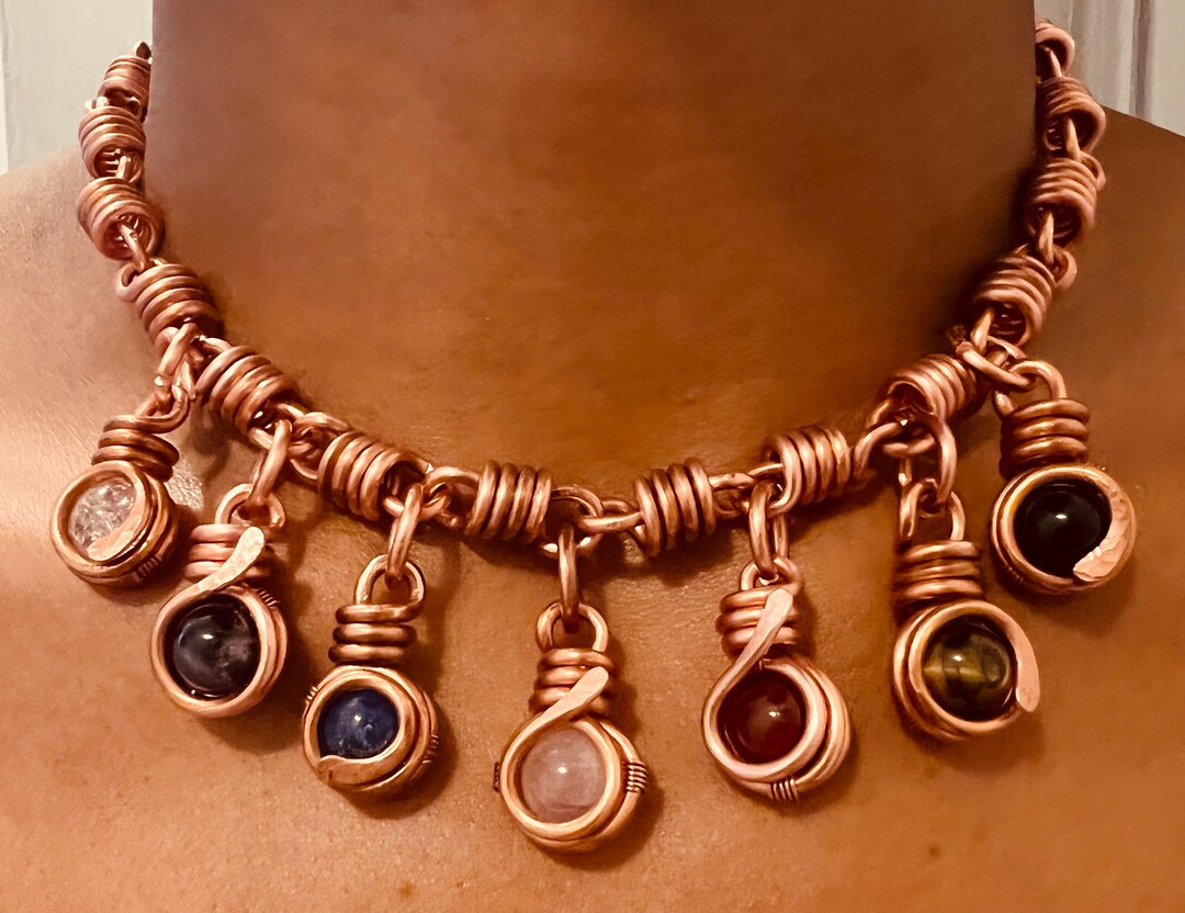 7 Chakra Crystal Bead Copper Necklace Choker | Seven Chakra | Healing ...