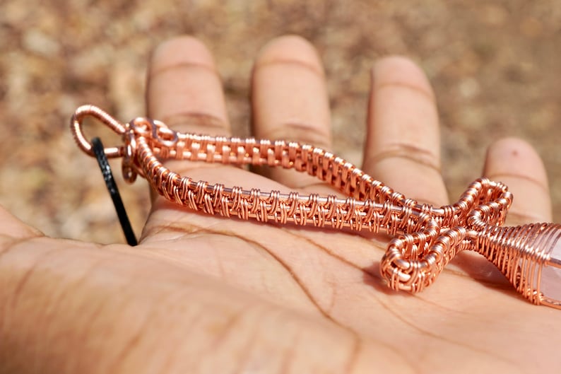 Rose Quartz Ankh Copper Wire Wrap Pendant Necklace | Etsy