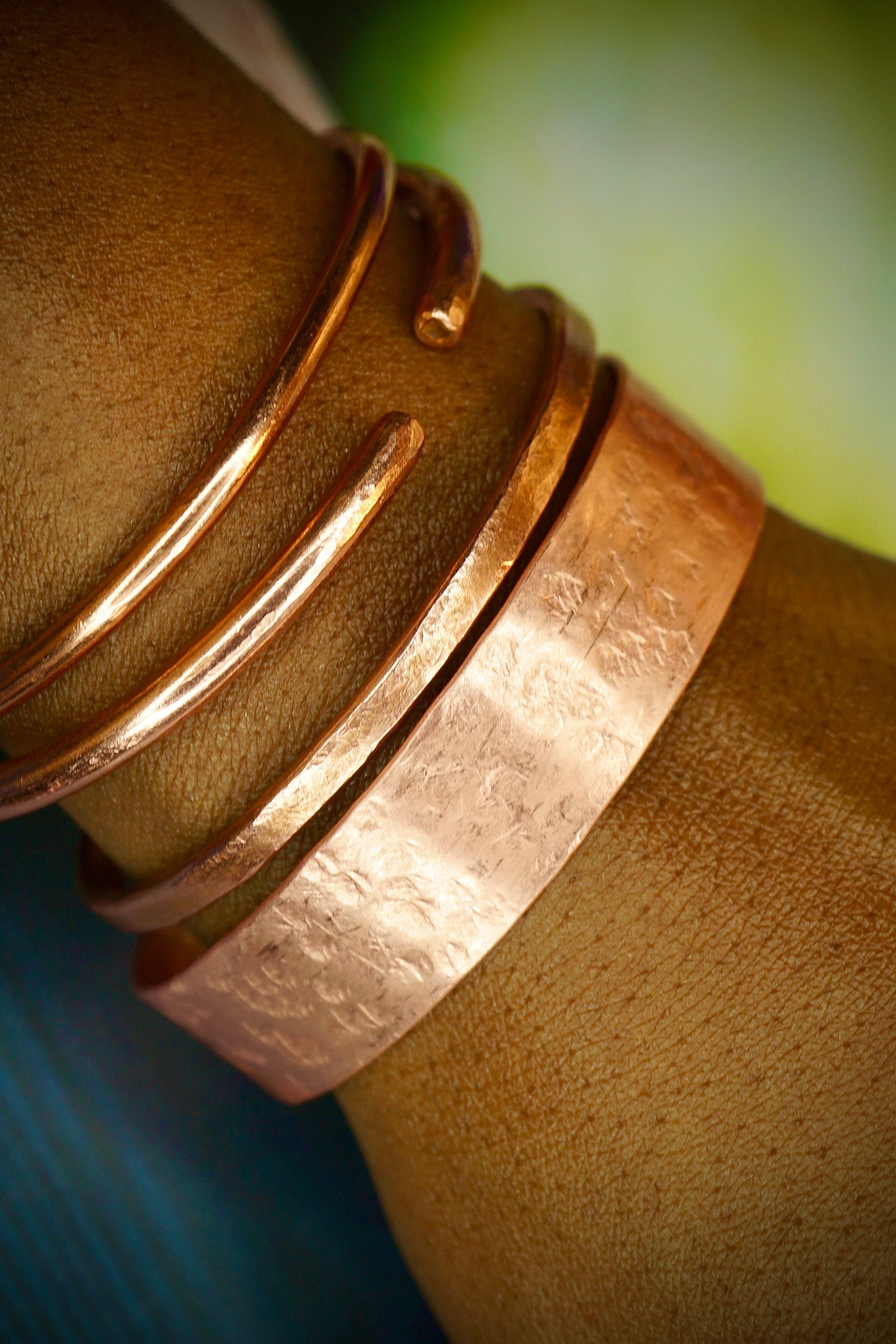 Copper Cuff Textured Flattened Bracelet Bangle - Etsy