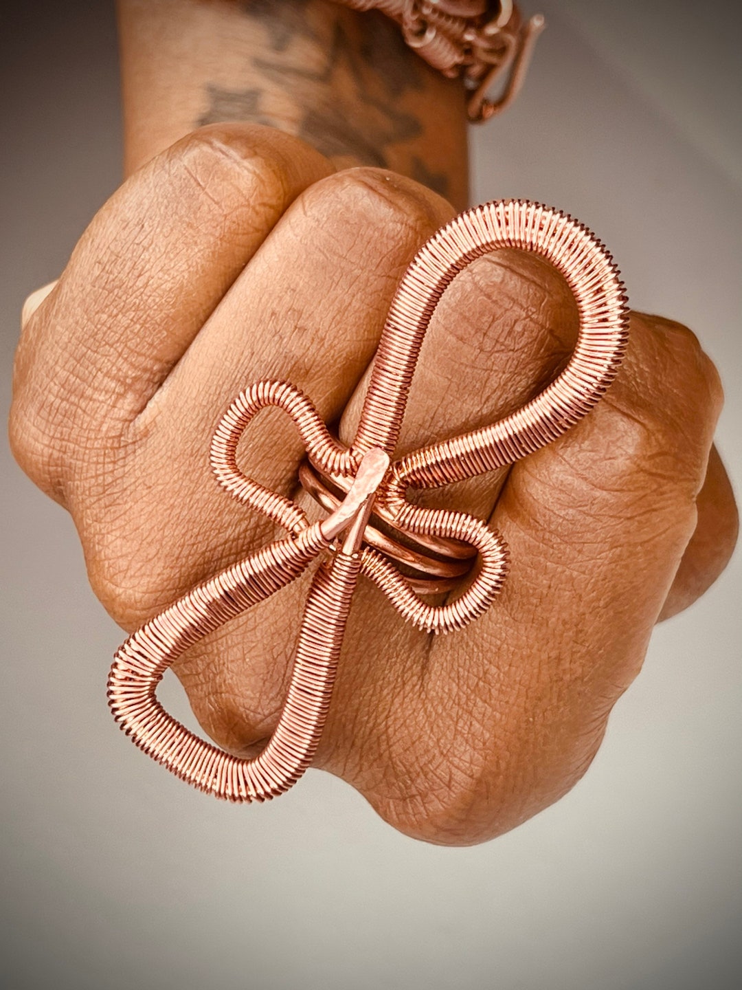 Copper Ankh Wire Wrap Statement Ring - Etsy