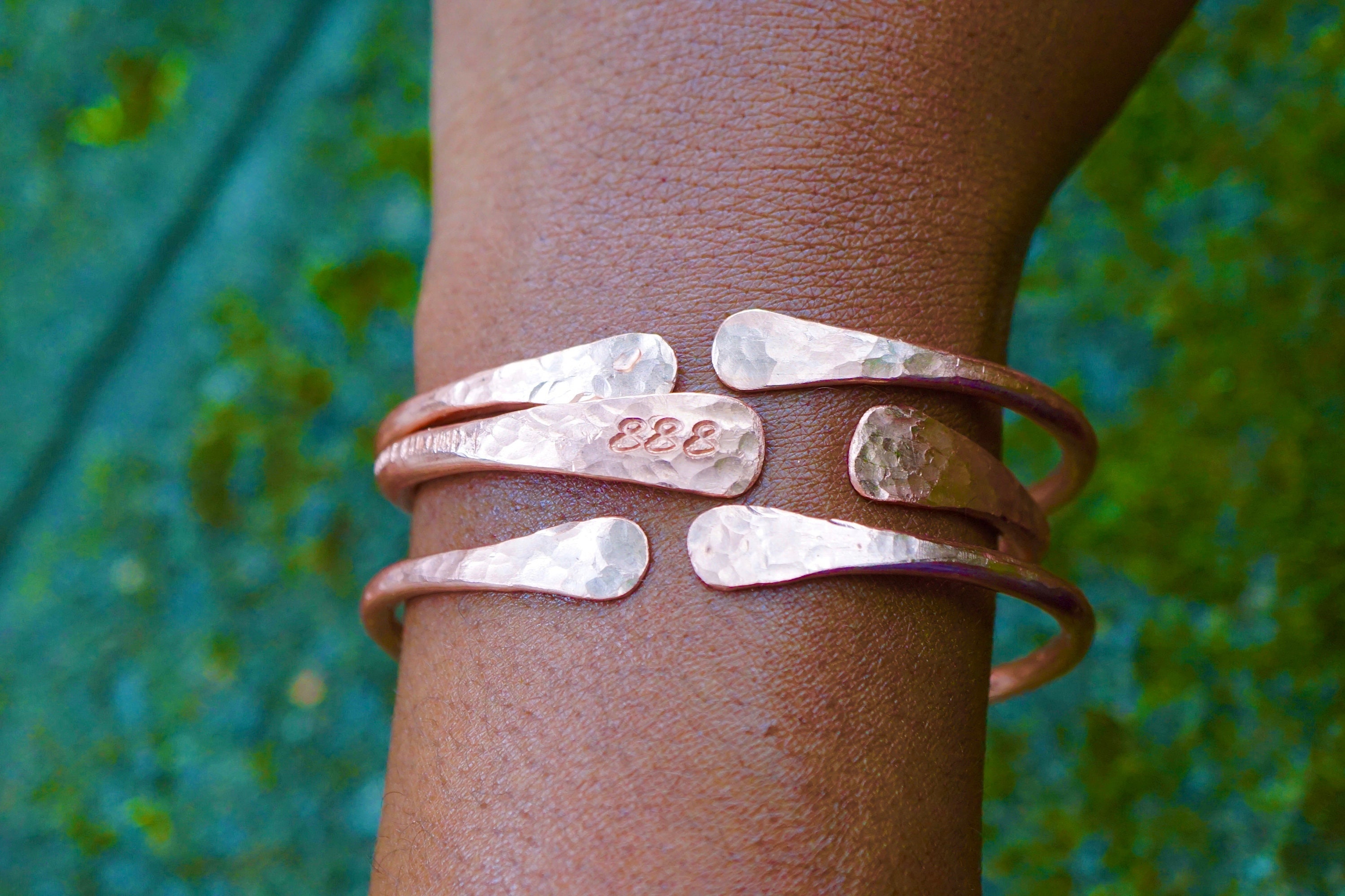 Engraved Angel Number Thick Copper Bracelets Single and Bangles Sets ...