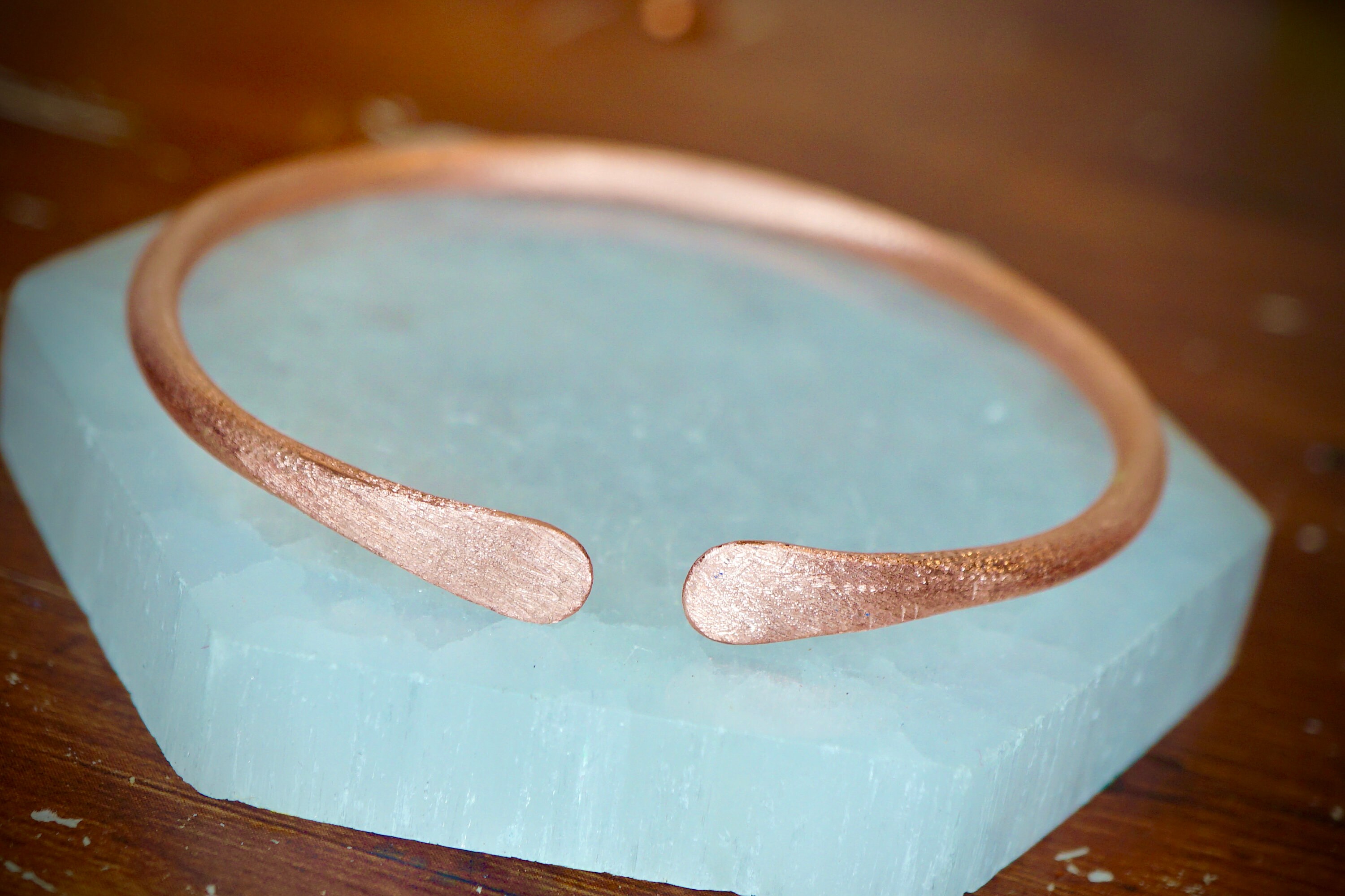 Textured Copper Flattened End Bangle Cuff Bracelet | Etsy