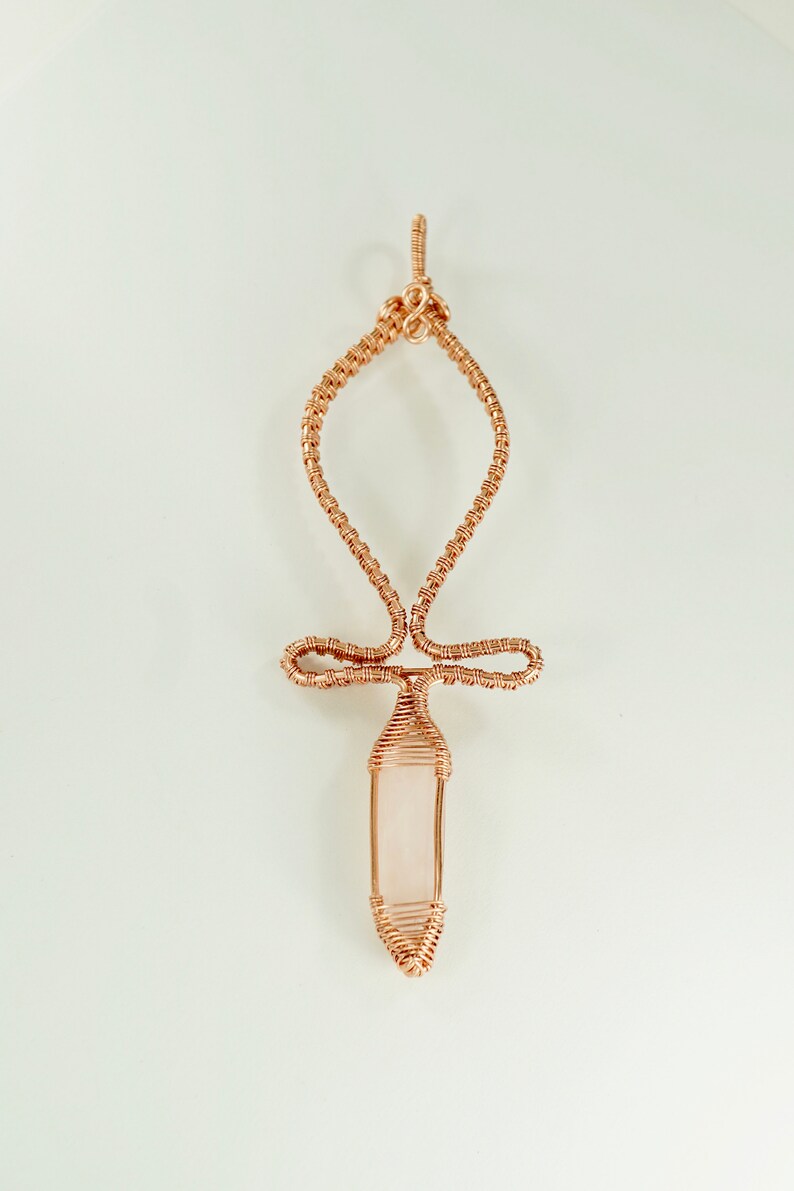 Rose Quartz Ankh Copper Wire Wrap Pendant Necklace | Etsy