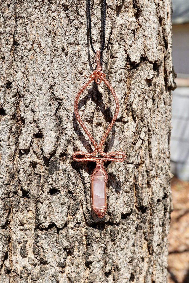 Rose Quartz Ankh Copper Wire Wrap Pendant Necklace | Etsy