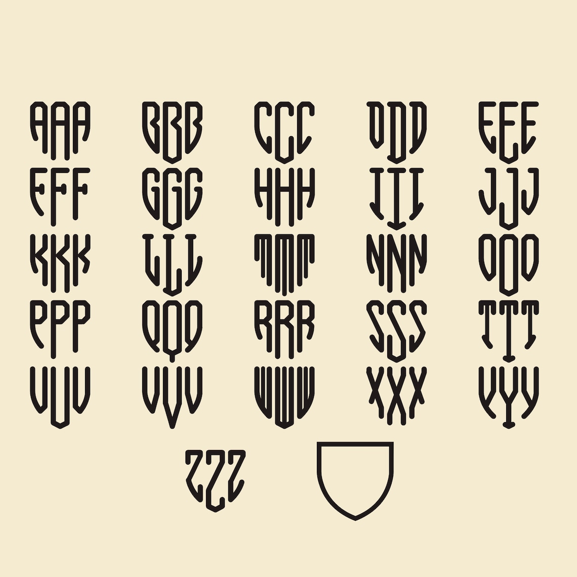 MONOGRAM SHEILD Font SVG 3 Letter Files for Cricut and - Etsy