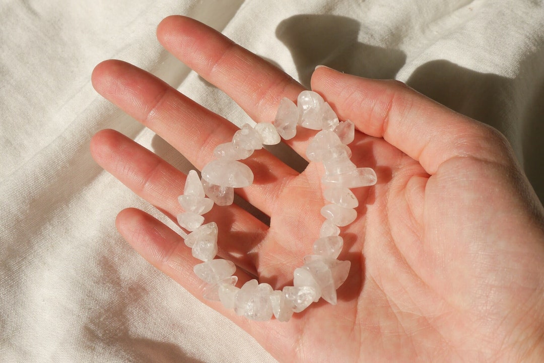 Gemstone Bracelet Crystal Sliver Chips Elastic, Clear Transparent ...