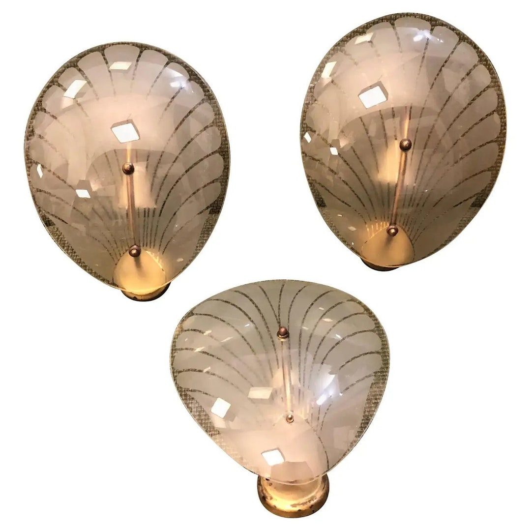 1940s Three Art Deco Brass and Glass Italian Shell Wall Sconces - Etsy