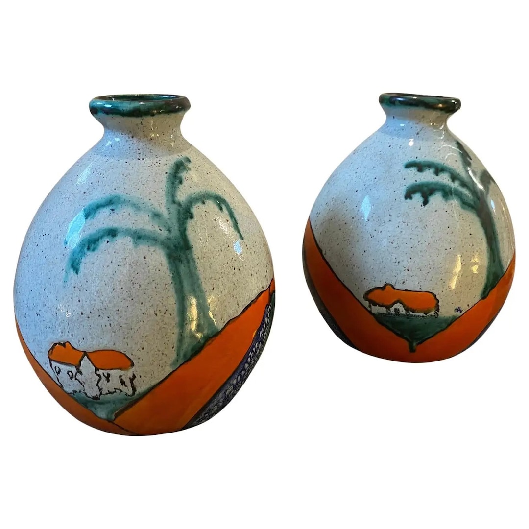 1970s Pair of Hand Painted Ceramic Belgian Vases by Ceramique De ...