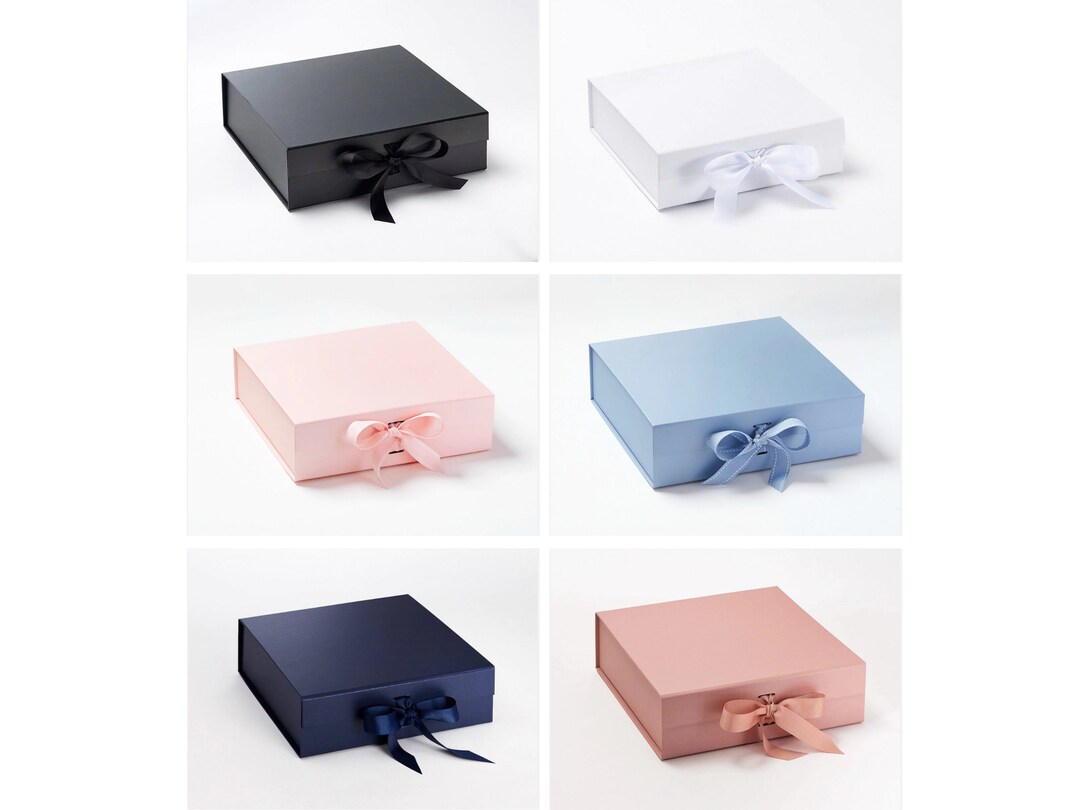 Blank Gift Box With Bow and Magnetic Lid, Square Empty Plain Bridesmaid ...
