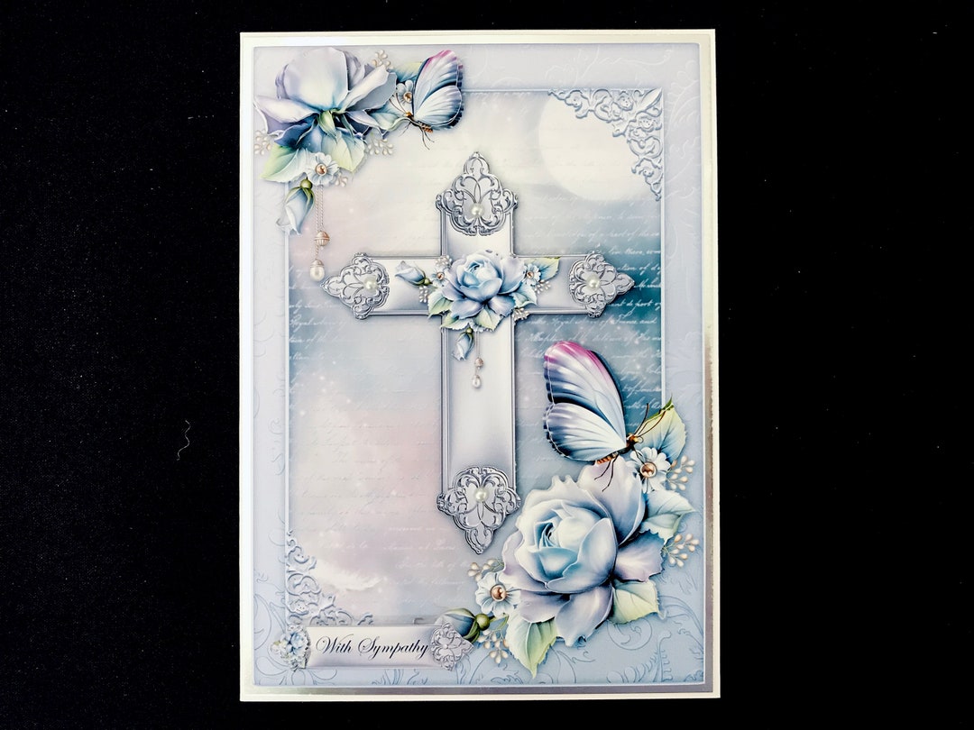 Handmade Floral Cross Sympathy Card: Blue Bereavement Condolences - Etsy