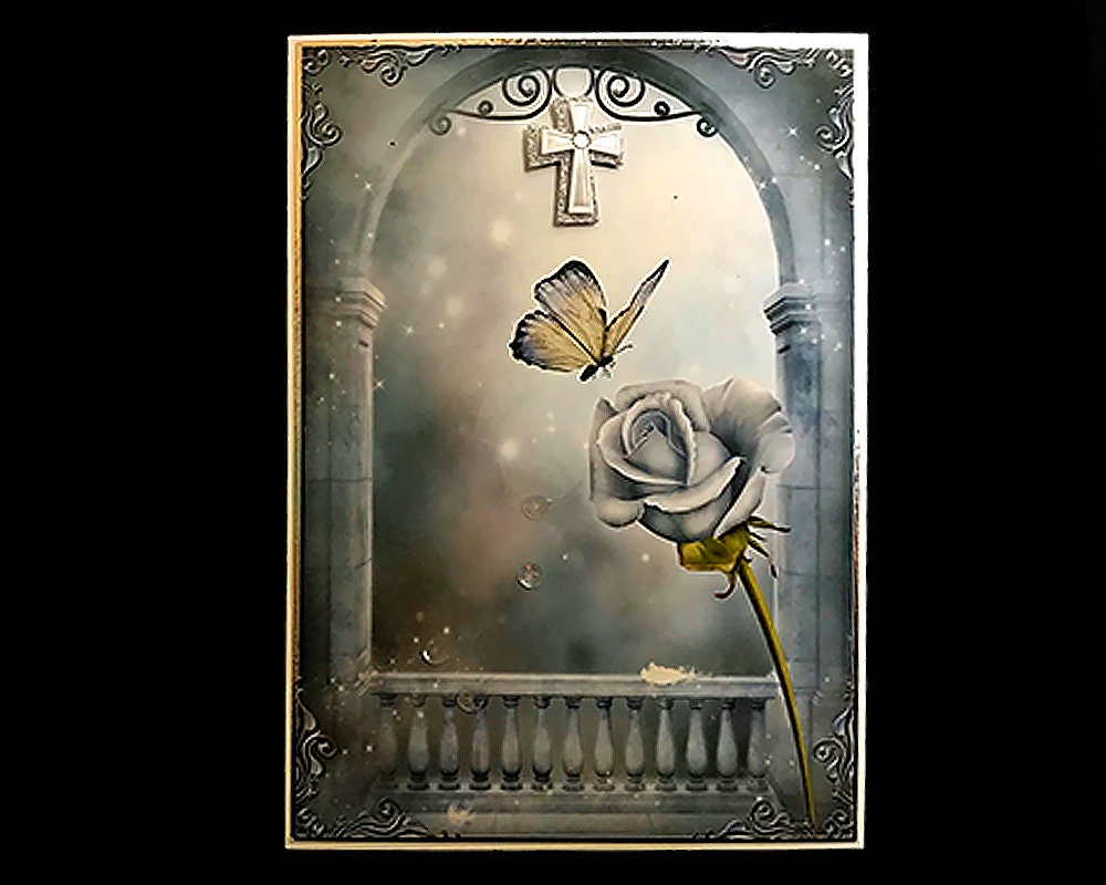 Handmade contemporary Christian sympathy card with cross | Etsy