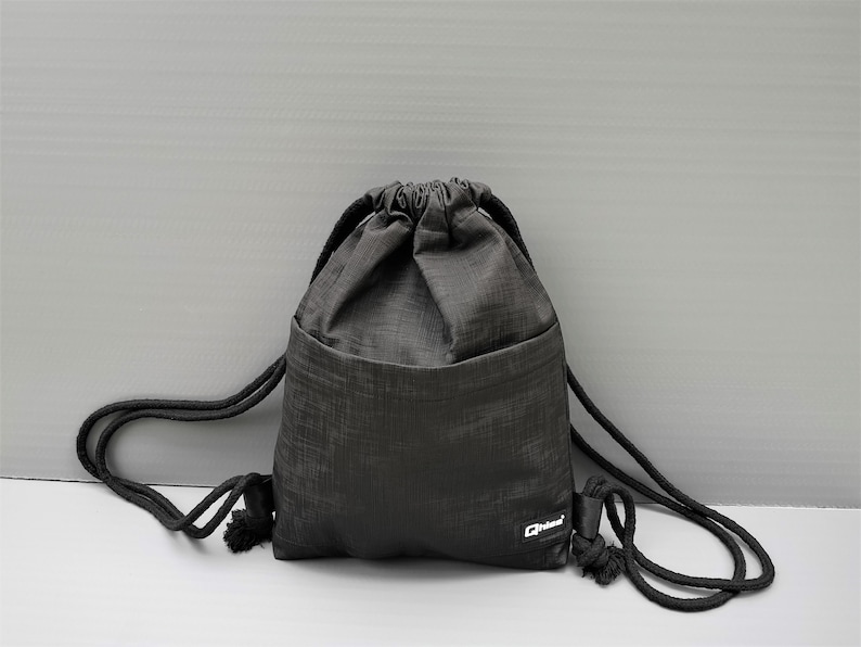 Drawstring Bag Vegan // Black String Bag // Waterproof Material ...