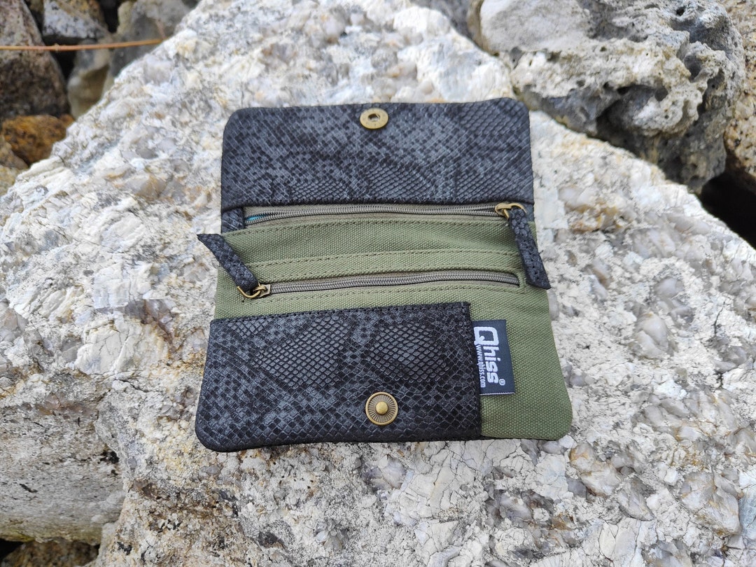 Tobacco Pouch Smokers Bag Wallet in Real Leather and Canvas Handmade ...