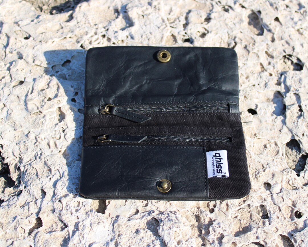 Tobacco Pouch Smokers Bag Wallet in Real Leather and Canvas Handmade ...
