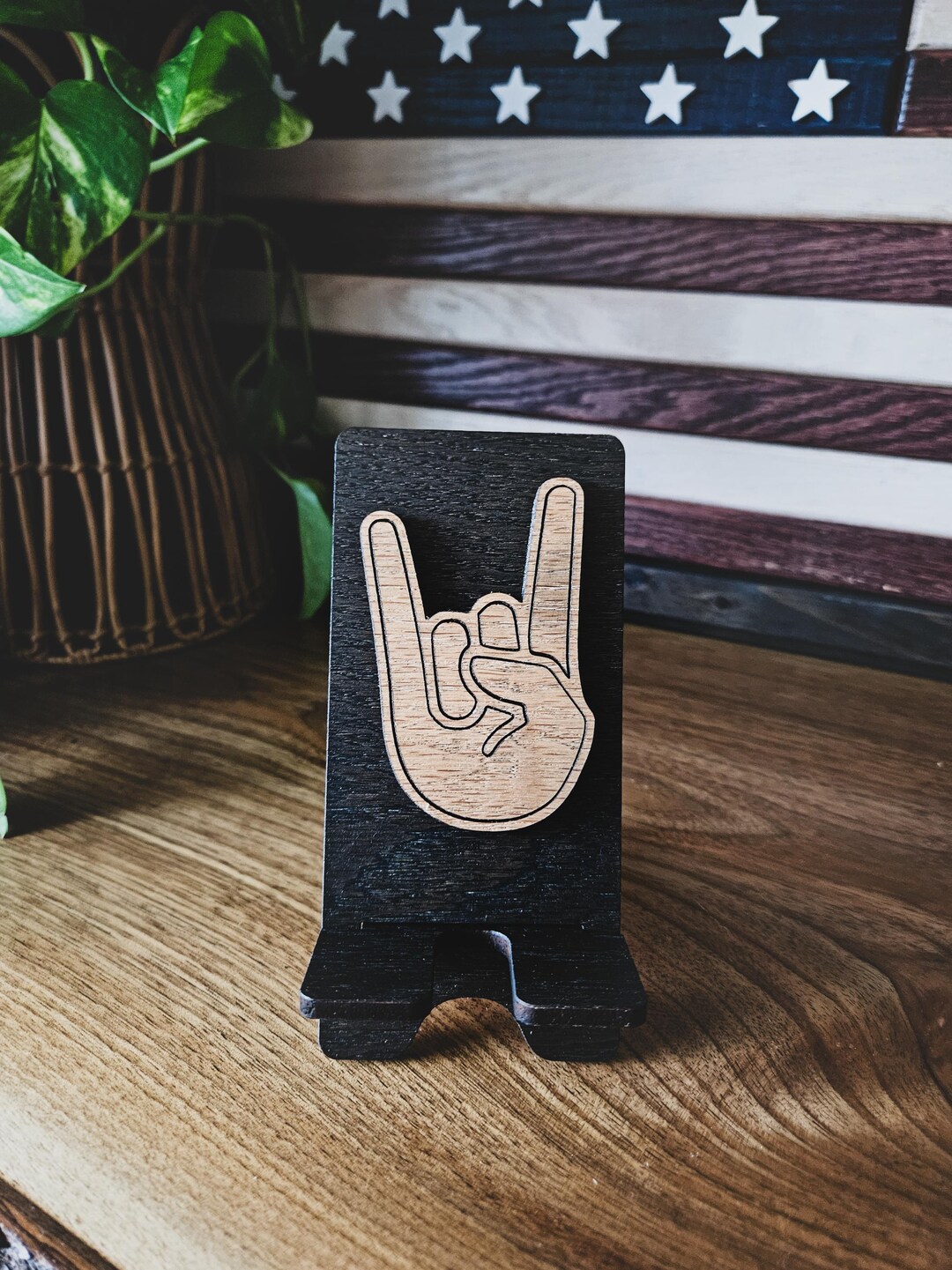 Rock Hand Phone Stand | Wooden Phone Holder | Laser Cut ASL I Love You ...