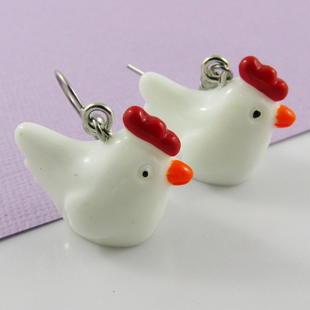 Cute N Kitsch Resin 3D Chicken Chook Charm Earrings 37mm SS Hooks - Etsy