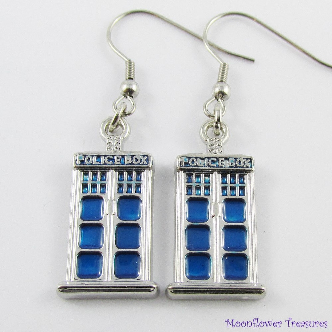 Inspired by Dr Who Tardis Charm Hook Earrings 50mm Stainless Steel ...