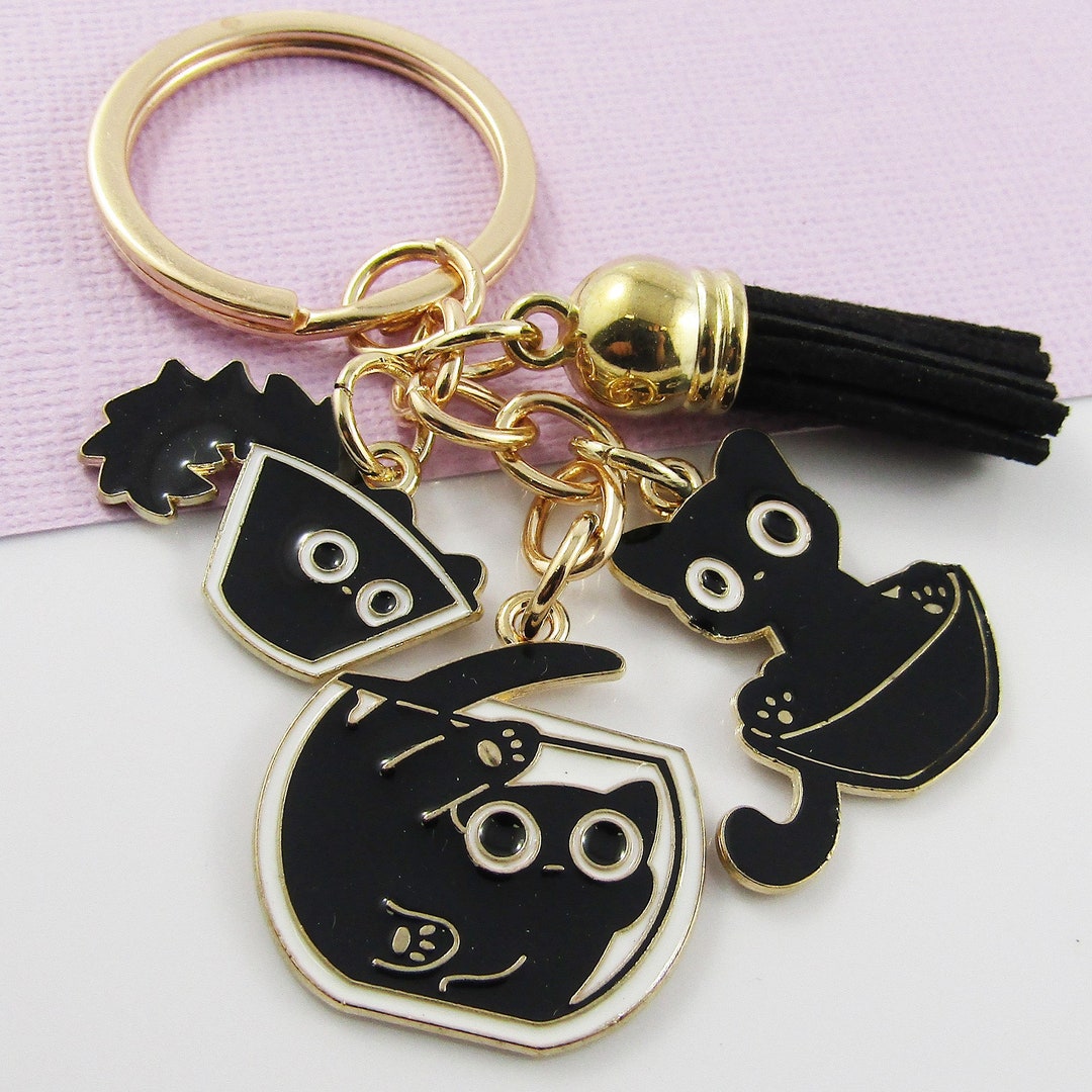 Enamel If I Fits I Sits Black Cat Tassel Charm Keychain 90mm - Etsy